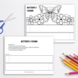 Butterfly Crown Craft, Princess Party Bag Filler, Paper Hat Coloring ...