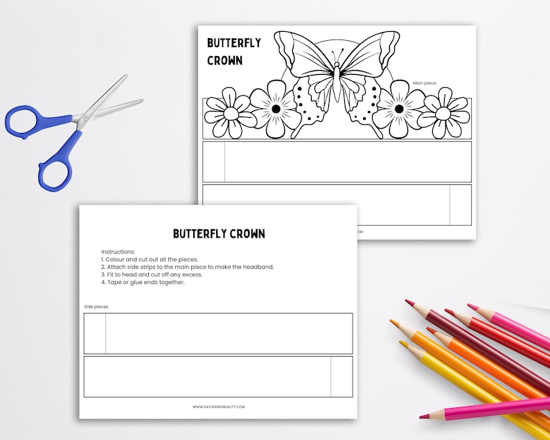 Butterfly Crown Craft, Princess Party Bag Filler, Paper Hat Coloring ...