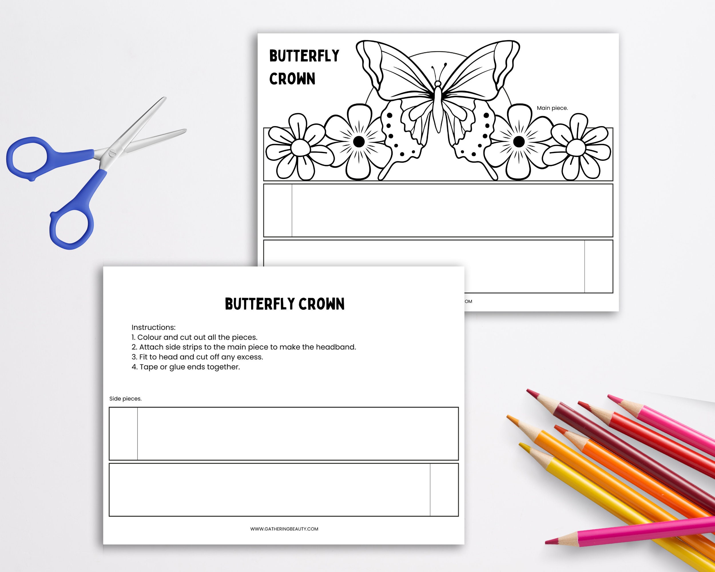 Butterfly Crown Craft, Princess Party Bag Filler, Paper Hat Coloring ...