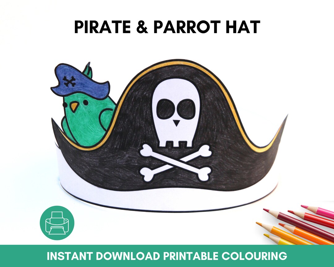Pirate Hat Paper Crown, Parrot Hat, Printable Template, Pirate Captain ...