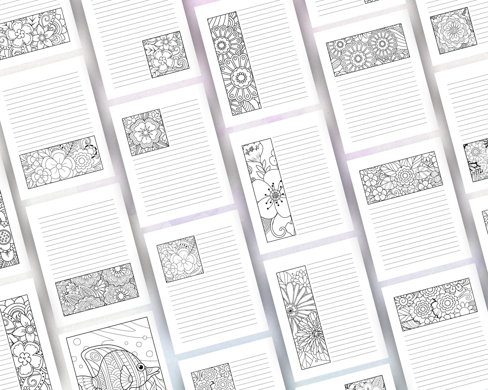 Colouring Journal Pages, Printable Lined Page, Floral Design ...