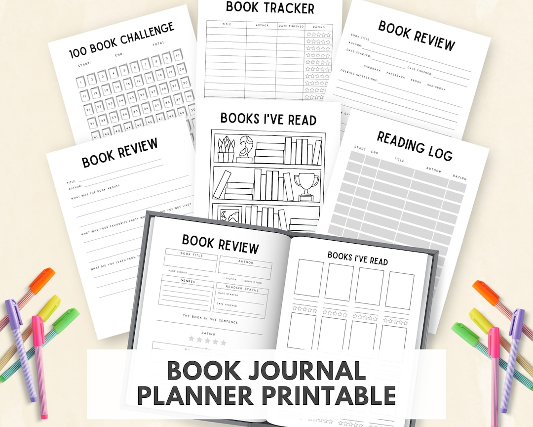 Book Journal Planner, Printable Reading Tracker Journal, Reading Log ...
