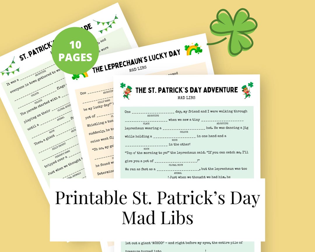 St Patrick's Day Mad Libs, Printable Game, Mad Lib PDF, Paddys Day ...