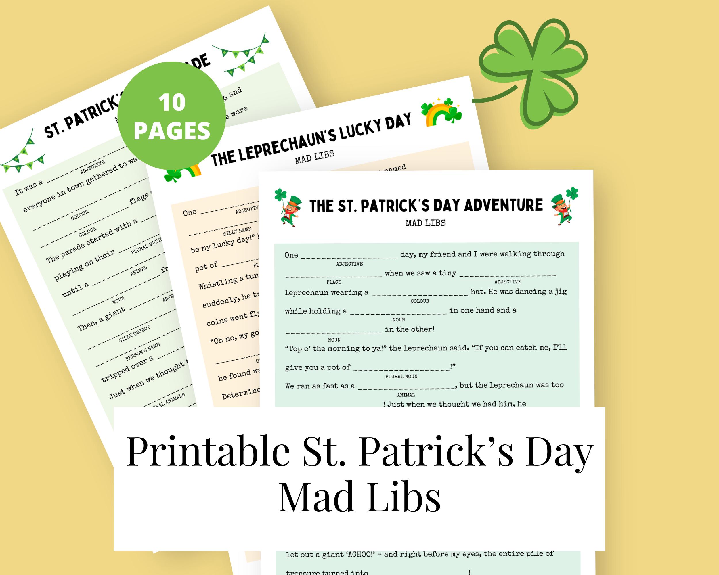 St Patrick's Day Mad Libs, Printable Game, Mad Lib PDF, Paddys Day ...
