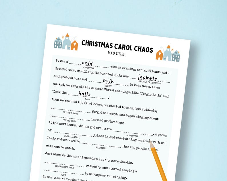 Christmas Mad Libs, Printable Game, Mad Lib PDF, Holiday Story, Fill-in ...