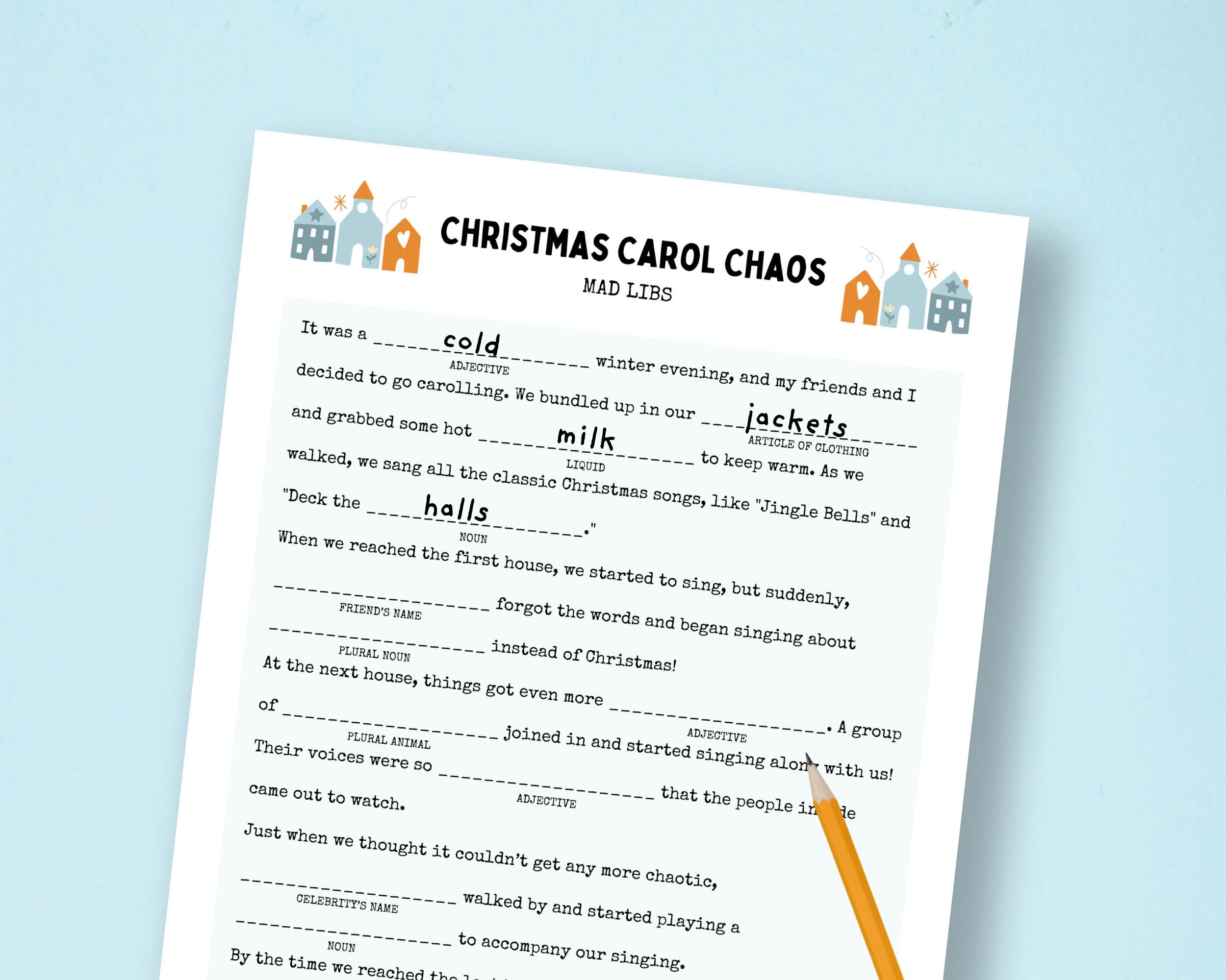 Christmas Mad Libs, Printable Game, Mad Lib PDF, Holiday Story, Fill-in ...