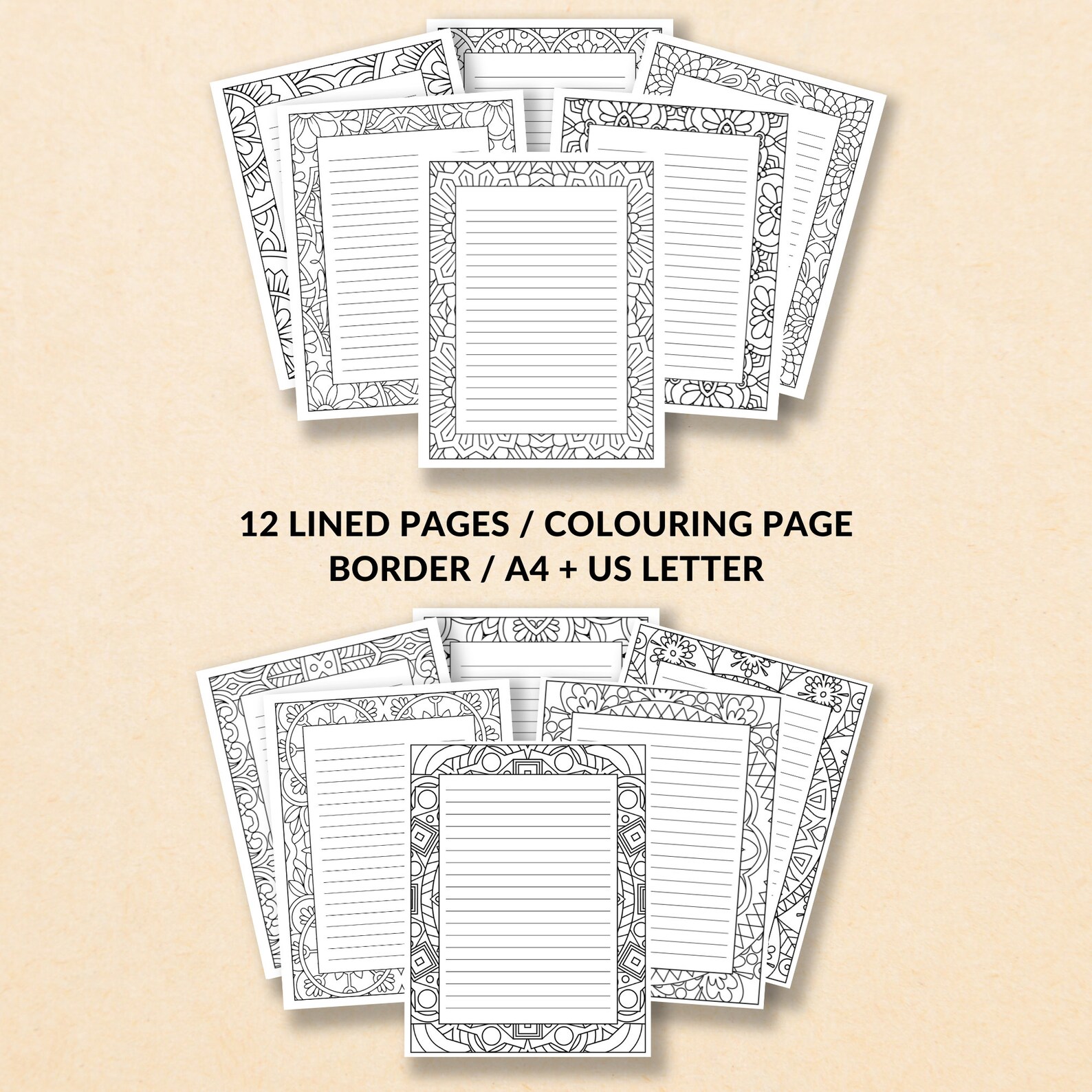 Colouring Journal Pages, Printable Lined Pages, Stationery Paper ...