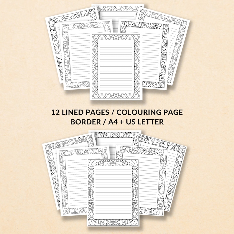 Colouring Journal Pages, Printable Lined Pages, Stationery Paper ...