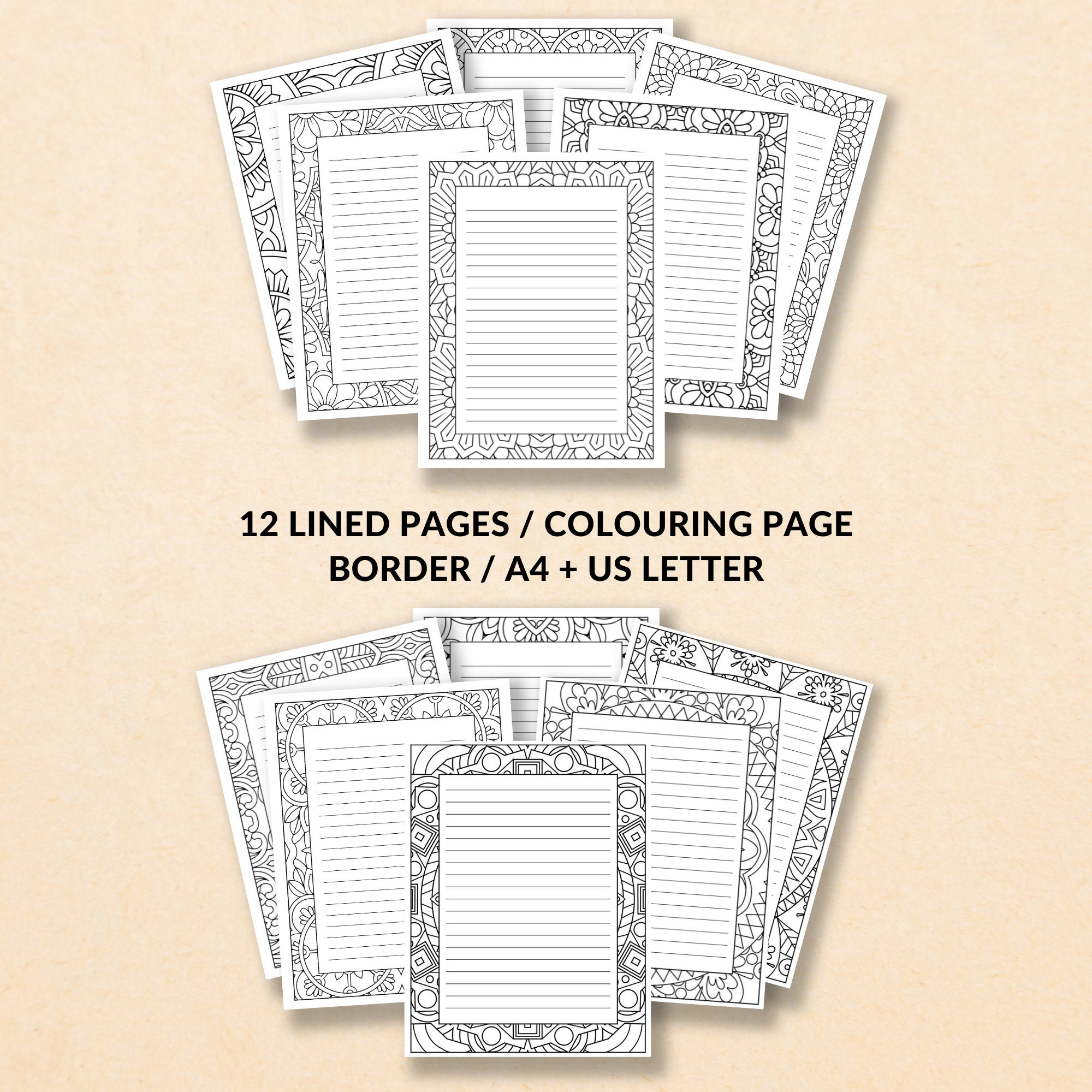 Colouring Journal Pages, Printable Lined Pages, Stationery Paper ...