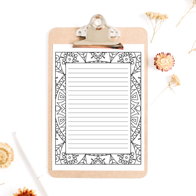Colouring Journal Pages, Printable Lined Pages, Stationery Paper ...