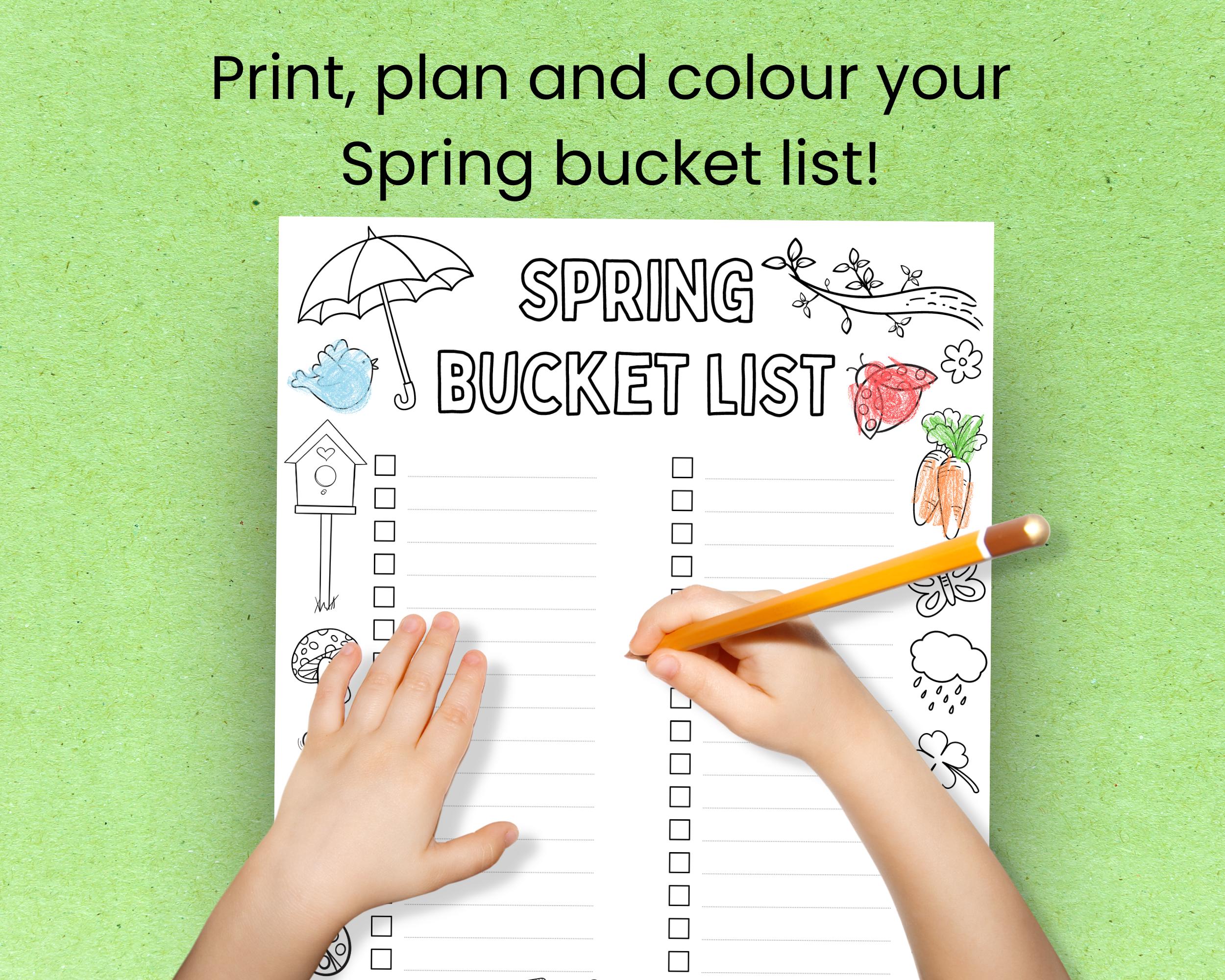 Spring Bucket List, Printable Spring Activities, Coloring Page ...