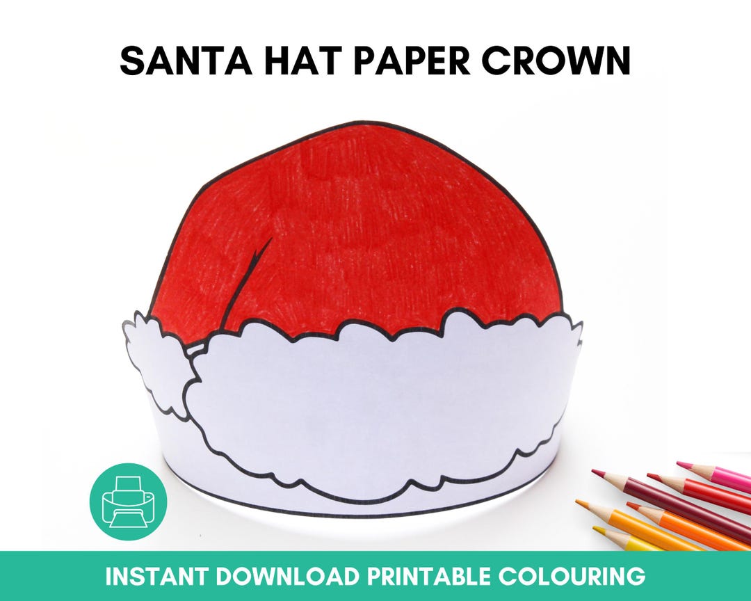 Santa Paper Crown Hat, Printable Christmas Party Hat, Winter Holiday ...