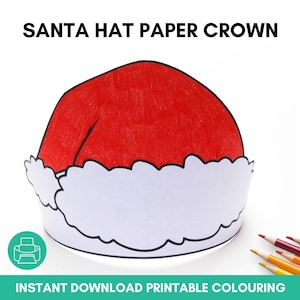 Santa Paper Crown Hat, Printable Christmas Party Hat, Winter Holiday ...