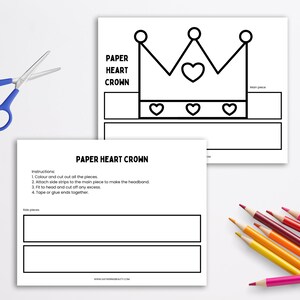 Paper Heart Princess Crown, Printable Activity, Kids Crafts, Valentine ...