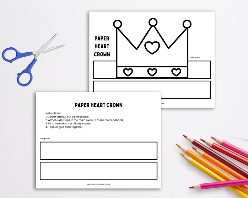 Paper Heart Princess Crown, Printable Activity, Kids Crafts, Valentine ...