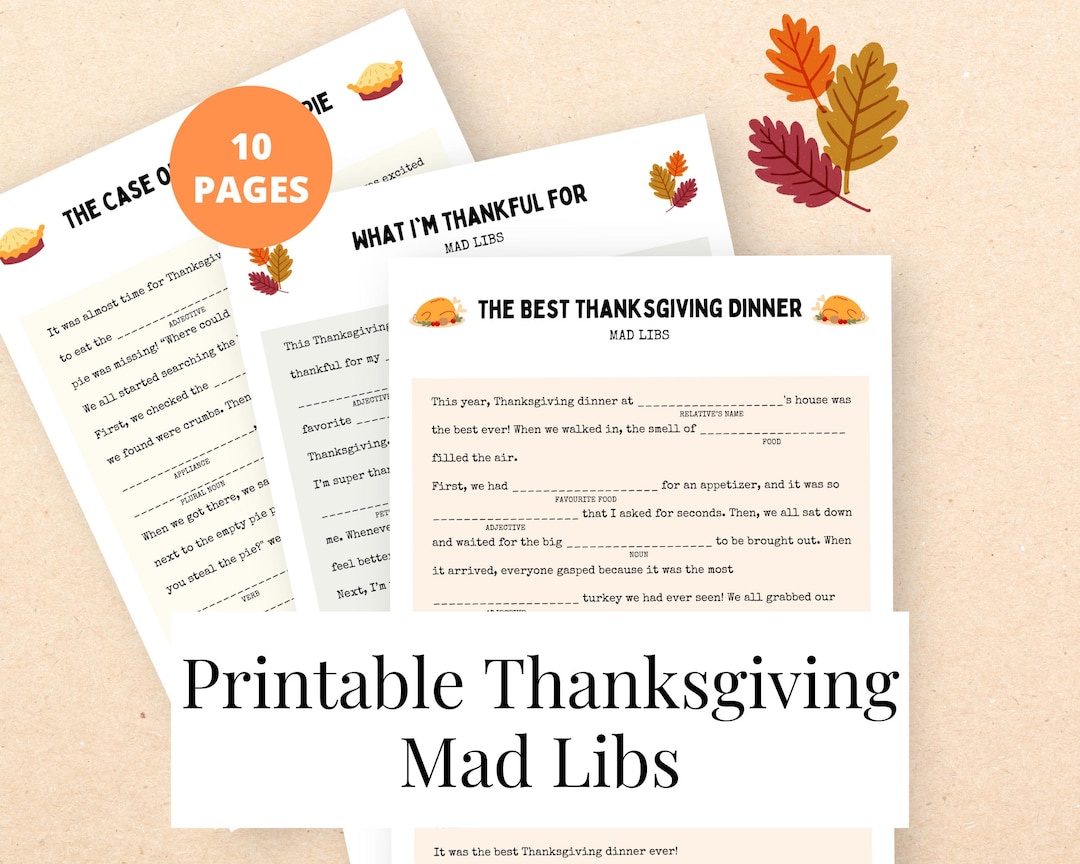Thanksgiving Mad Libs, Printable Game, Mad Lib PDF, Turkey Story, Fill ...