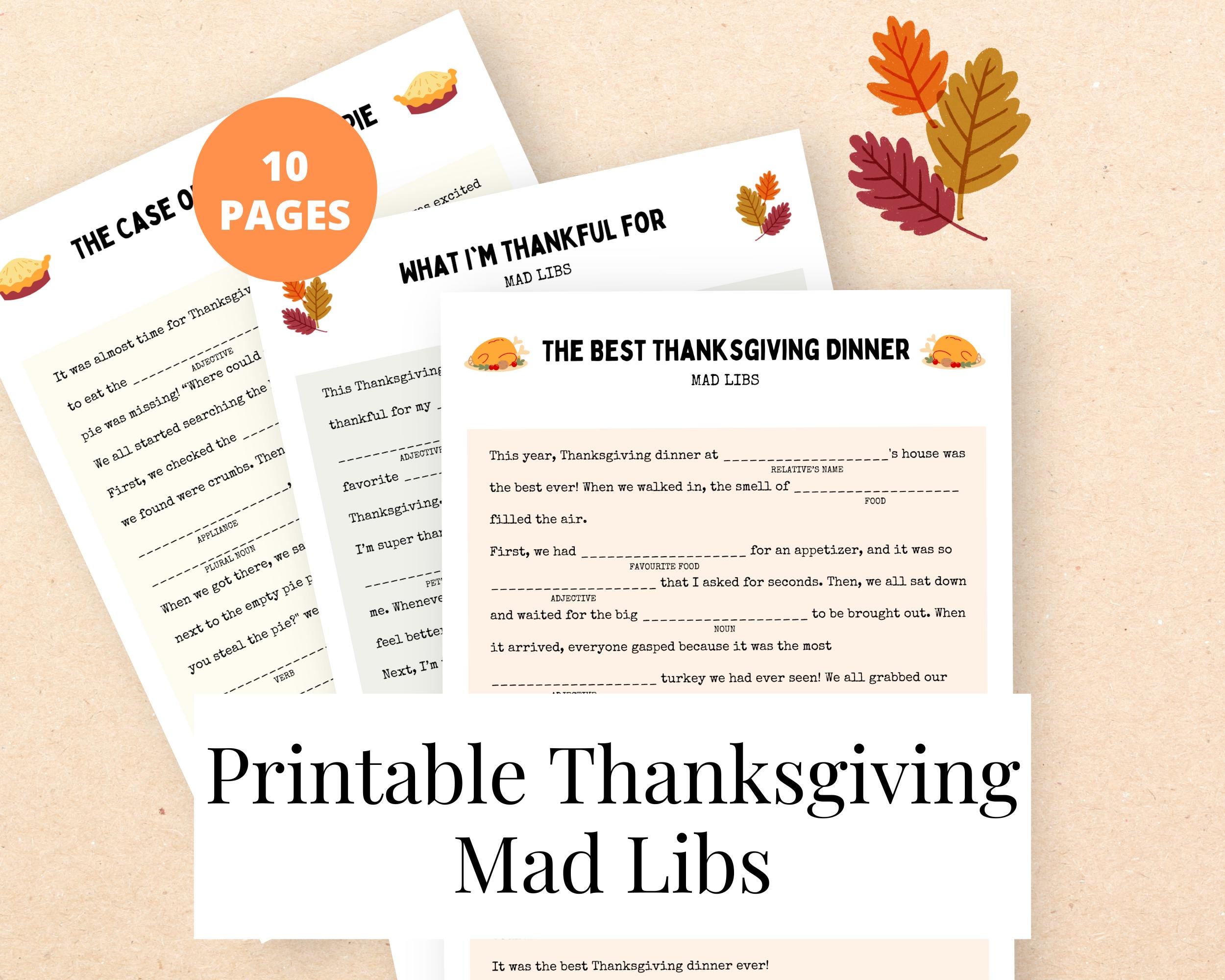 Thanksgiving Mad Libs, Printable Game, Mad Lib PDF, Turkey Story, Fill ...