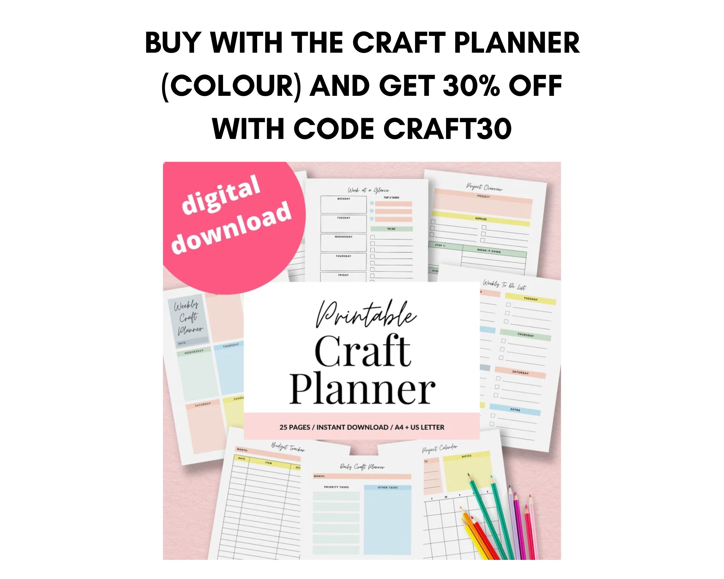 Craft Planner Printable, Greyscale, Craft Project Planner Pages ...