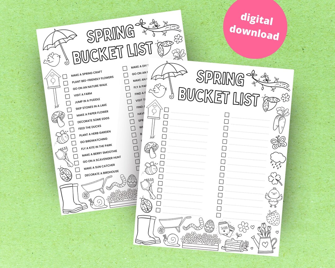 Spring Bucket List, Printable Spring Activities, Coloring Page ...