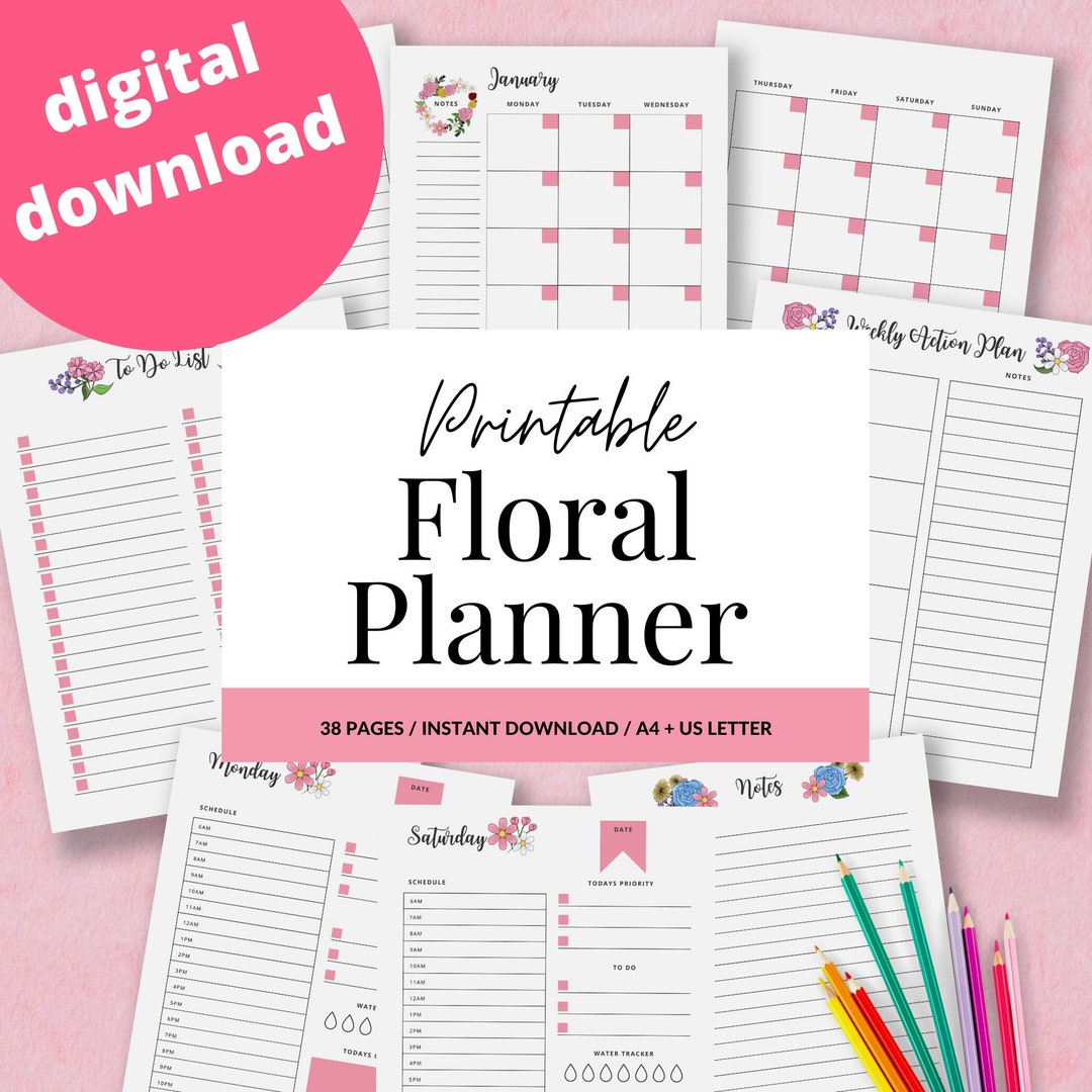 Printable Floral Planner | Monthly Calendar | Daily Planner Pages ...