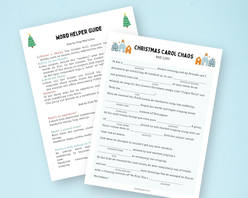 Christmas Mad Libs, Printable Game, Mad Lib PDF, Holiday Story, Fill-in ...
