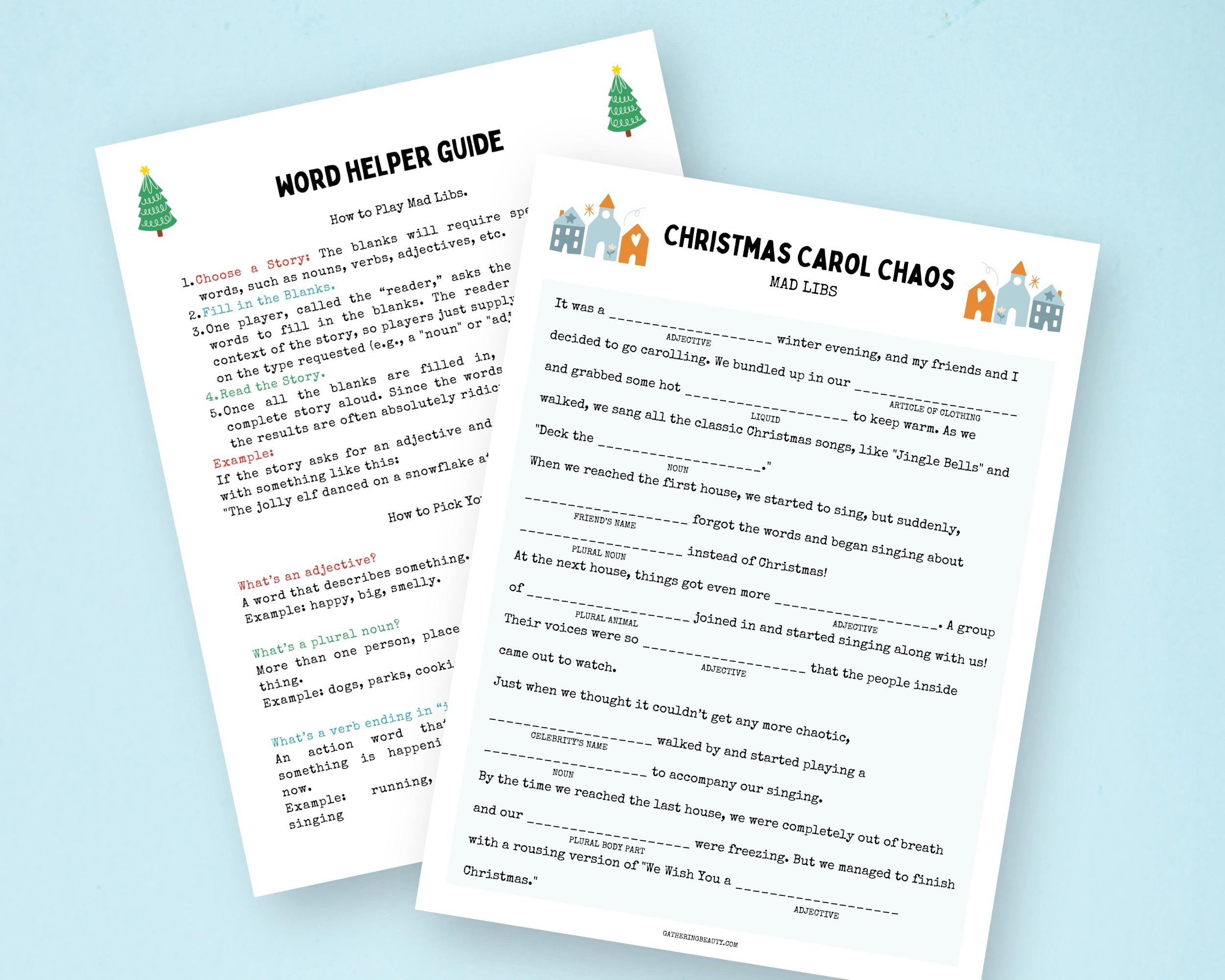 Christmas Mad Libs, Printable Game, Mad Lib PDF, Holiday Story, Fill-in ...