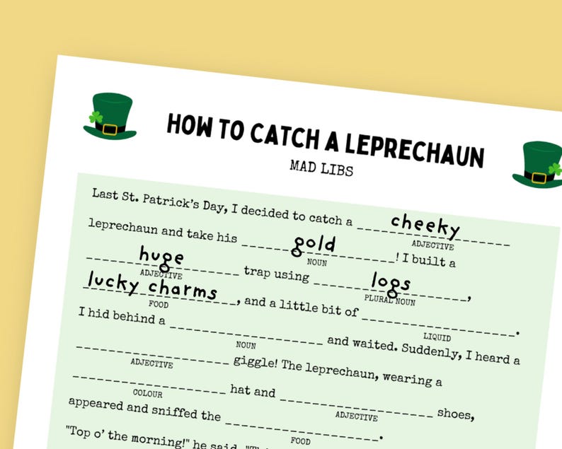 St Patrick's Day Mad Libs, Printable Game, Mad Lib PDF, Paddys Day ...