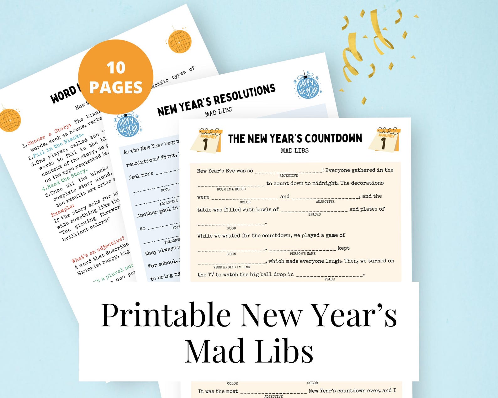 New Year's Eve Mad Libs, Printable Game, Mad Lib PDF, Holiday Story ...