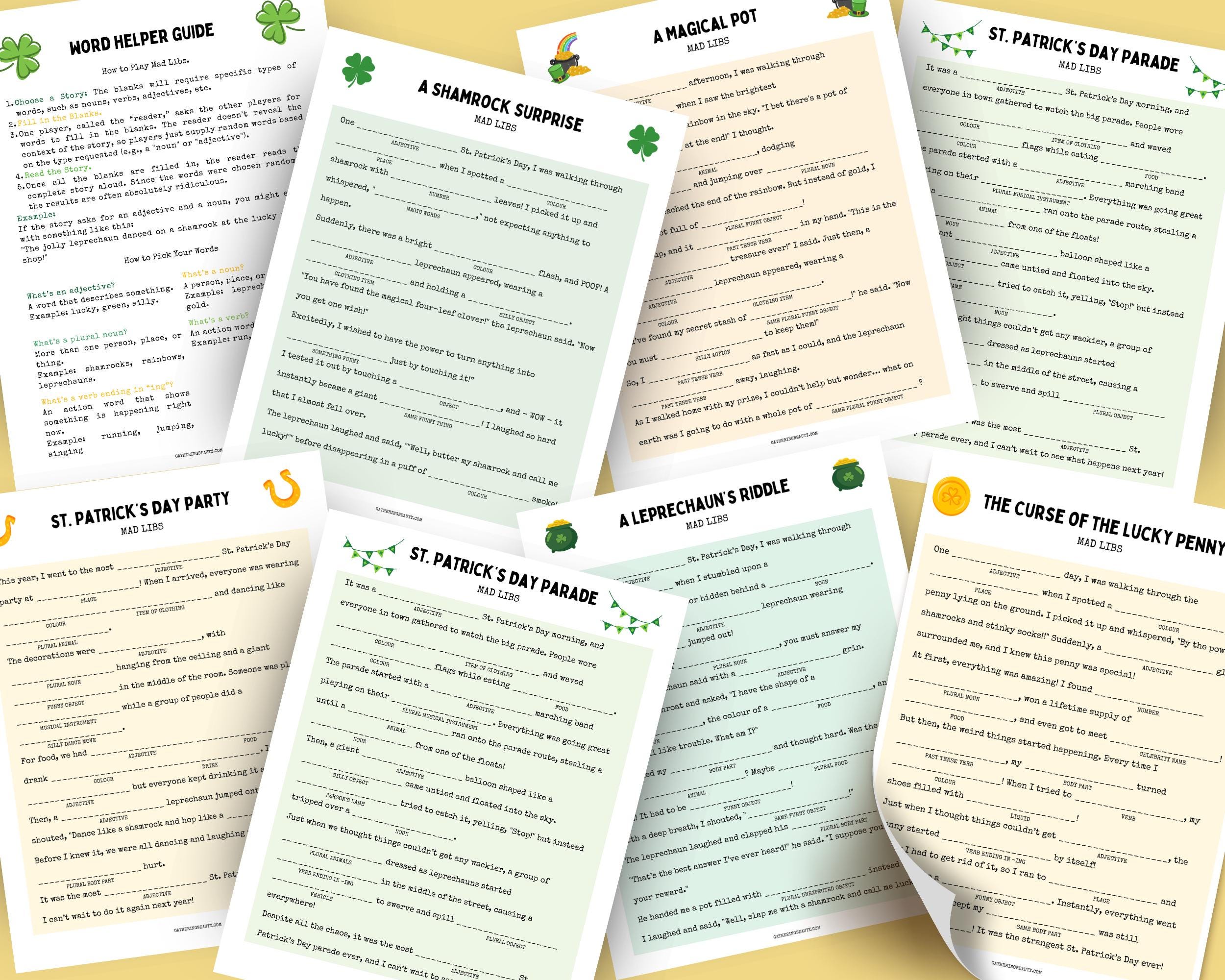 St Patrick's Day Mad Libs, Printable Game, Mad Lib PDF, Paddys Day ...