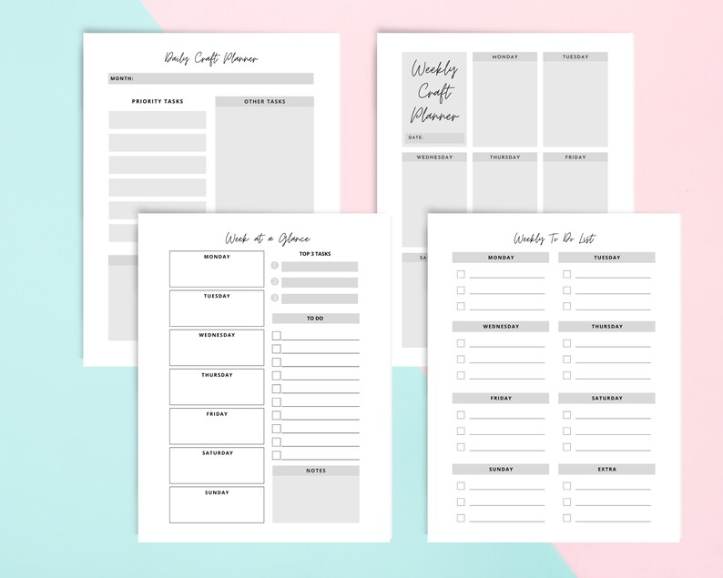 Craft Planner Printable, Greyscale, Craft Project Planner Pages ...