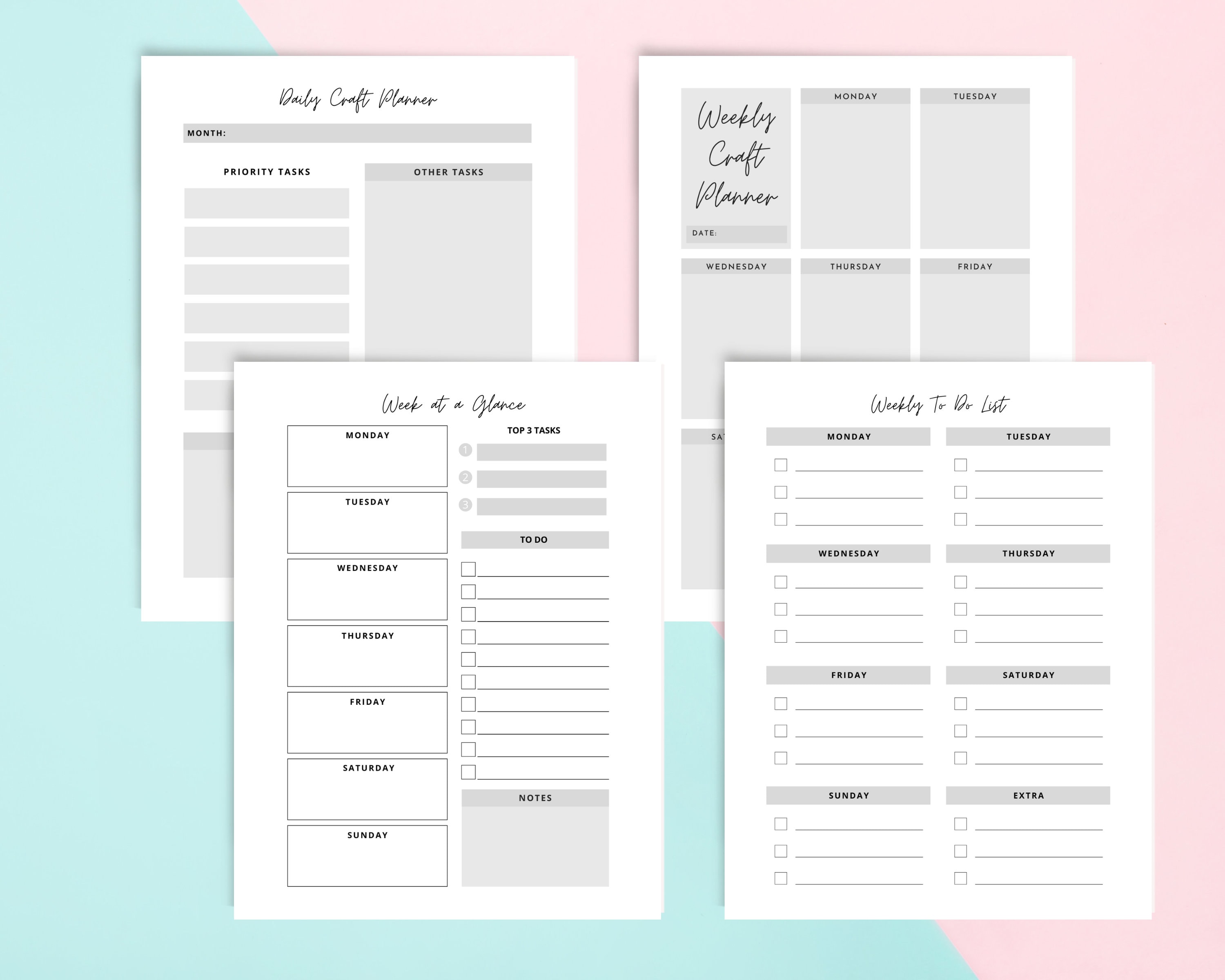 Craft Planner Printable, Greyscale, Craft Project Planner Pages ...