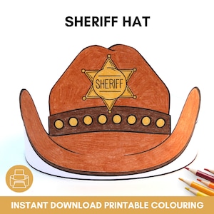 Sheriff Cowboy Hat Paper Crown, Printable Kids Craft, Wild West Costume ...