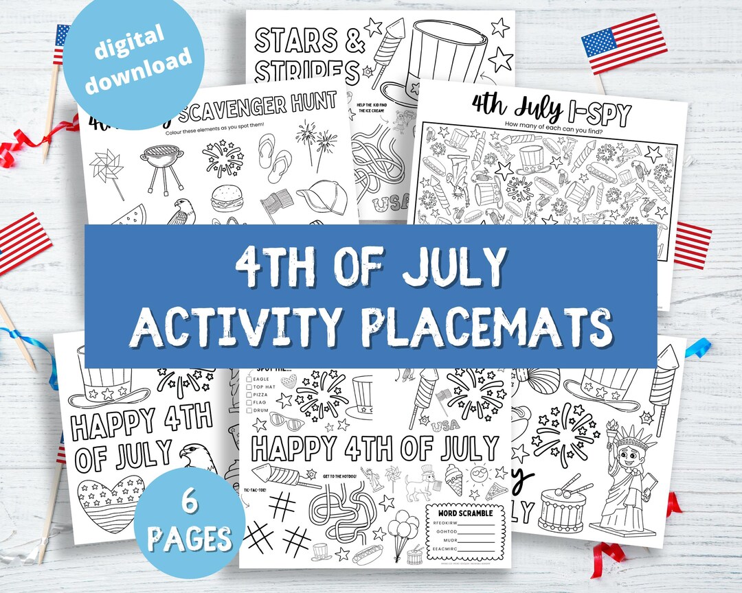 4th of July Activity Placemat for Kids, Independence Day Worksheet ...