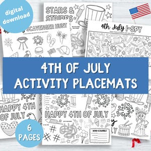 4th of July Activity Placemat for Kids, Independence Day Worksheet ...