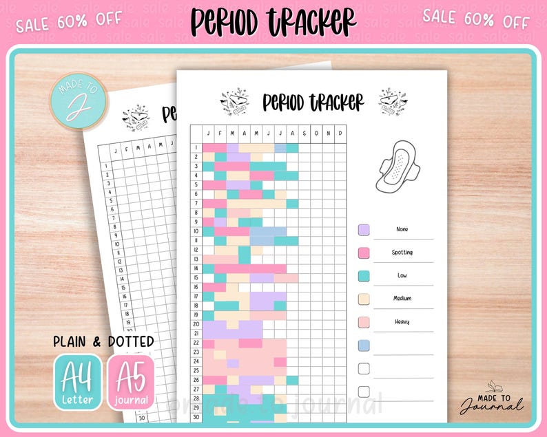 Period Tracker - Printable Journal, Bullet Journaling Template, Yearly ...