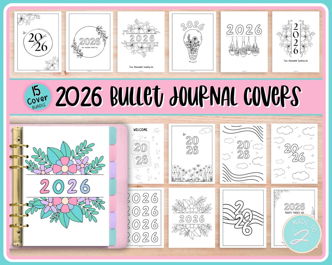 2026 Cover Page BUNDLE, 15 Bullet Journal Covers , Printable Planner ...