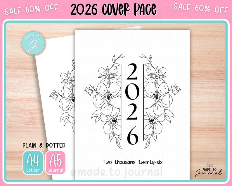 2026 Cover Page, 2026 Bullet Journal Cover, Printable Planner Cover ...