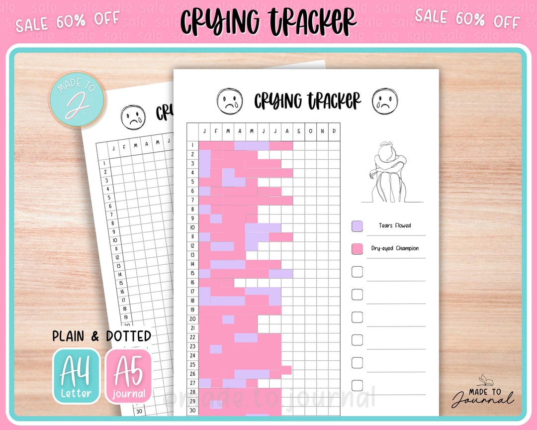 Crying Tracker - Printable Journal, Bullet Journaling Template, Yearly ...