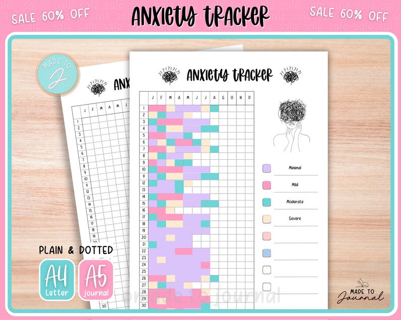 Anxiety Tracker - Printable Journal Tracker, Bullet Journaling Template ...