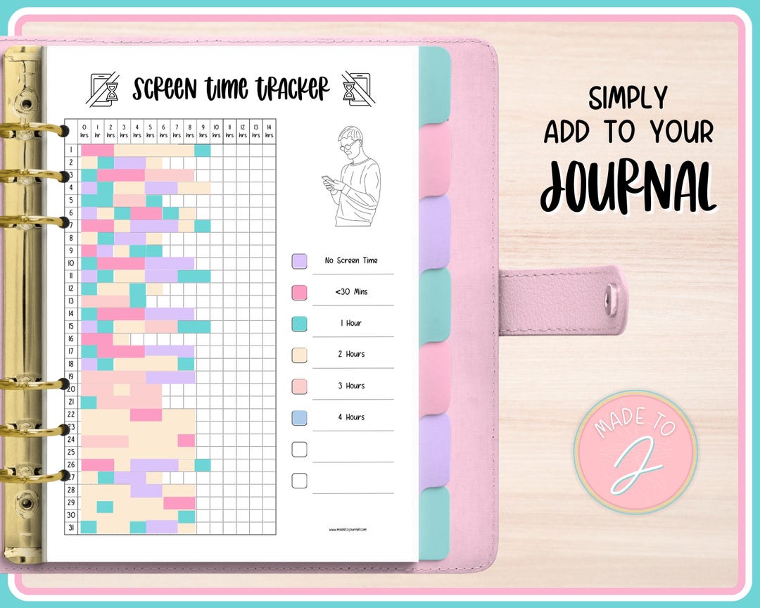 Screen Time Tracker - Printable Bullet Journal Template With Yearly ...