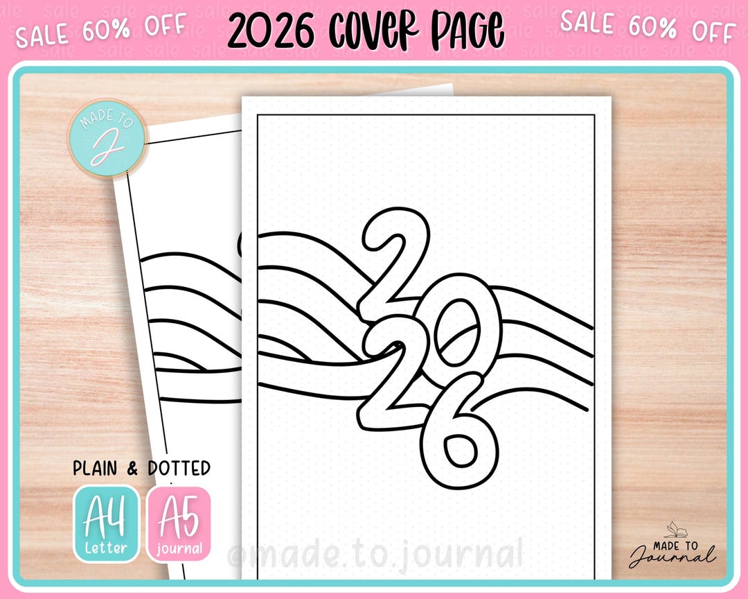 2026 Cover Page, 2026 Bullet Journal Cover, Printable Planner Cover ...
