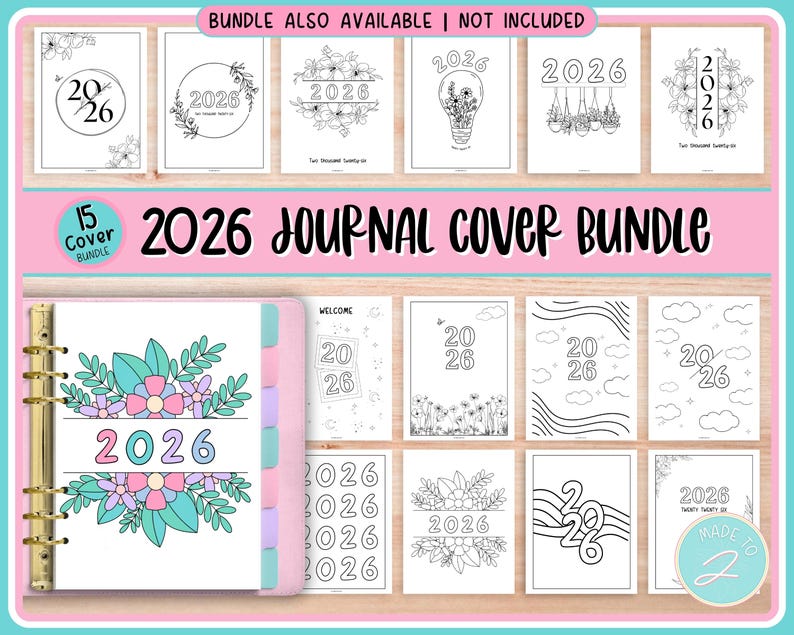 2026 Cover Page, 2026 Bullet Journal Cover, Printable Planner Cover ...