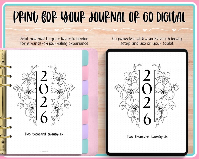 2026 Cover Page, 2026 Bullet Journal Cover, Printable Planner Cover ...