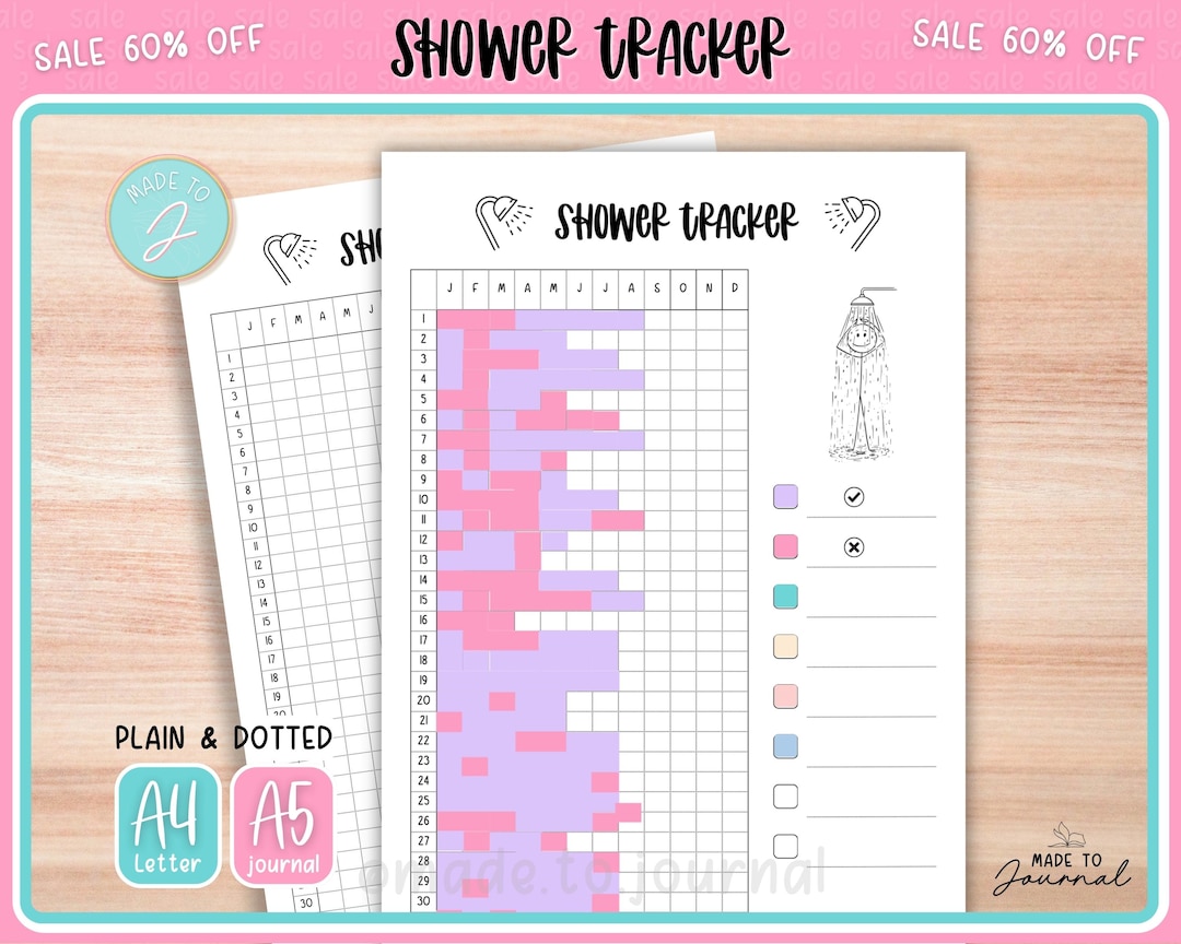 Shower Tracker - Printable Journal Tracker, Bullet Journaling Template ...