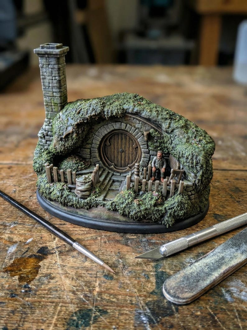 Hobbit House + 2 Hobbit Miniatures STL & USDZ AR Ready Cottage ...