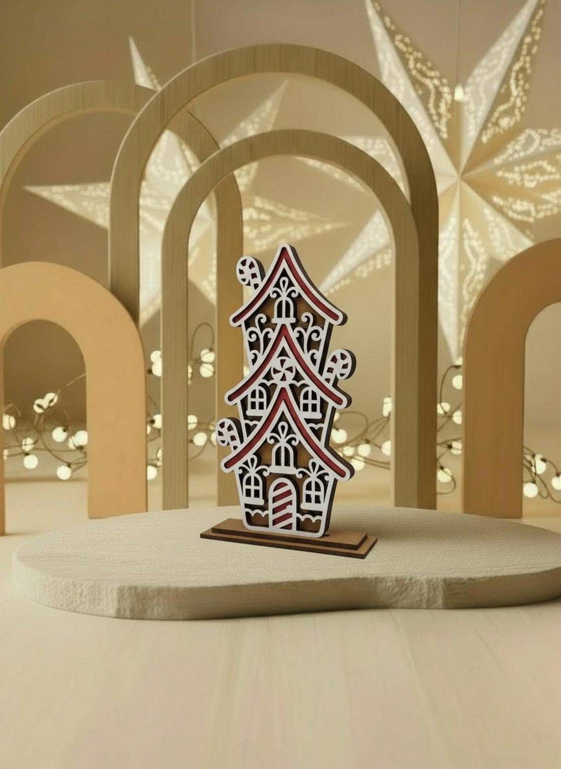 Gingerbread House Stand SVG - Layered Laser Cut Candy Cottage (instant ...