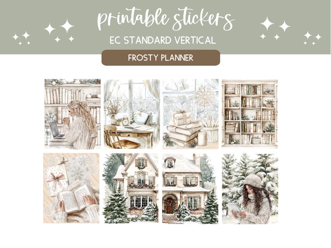 Printable Stickers Winter Bookish Sticker Sheet Digital Sticker Kit ...