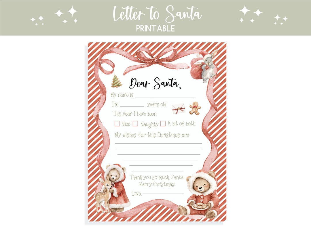 Letter to Santa Printable Santa Wish List Letters Christmas Letter Dear ...