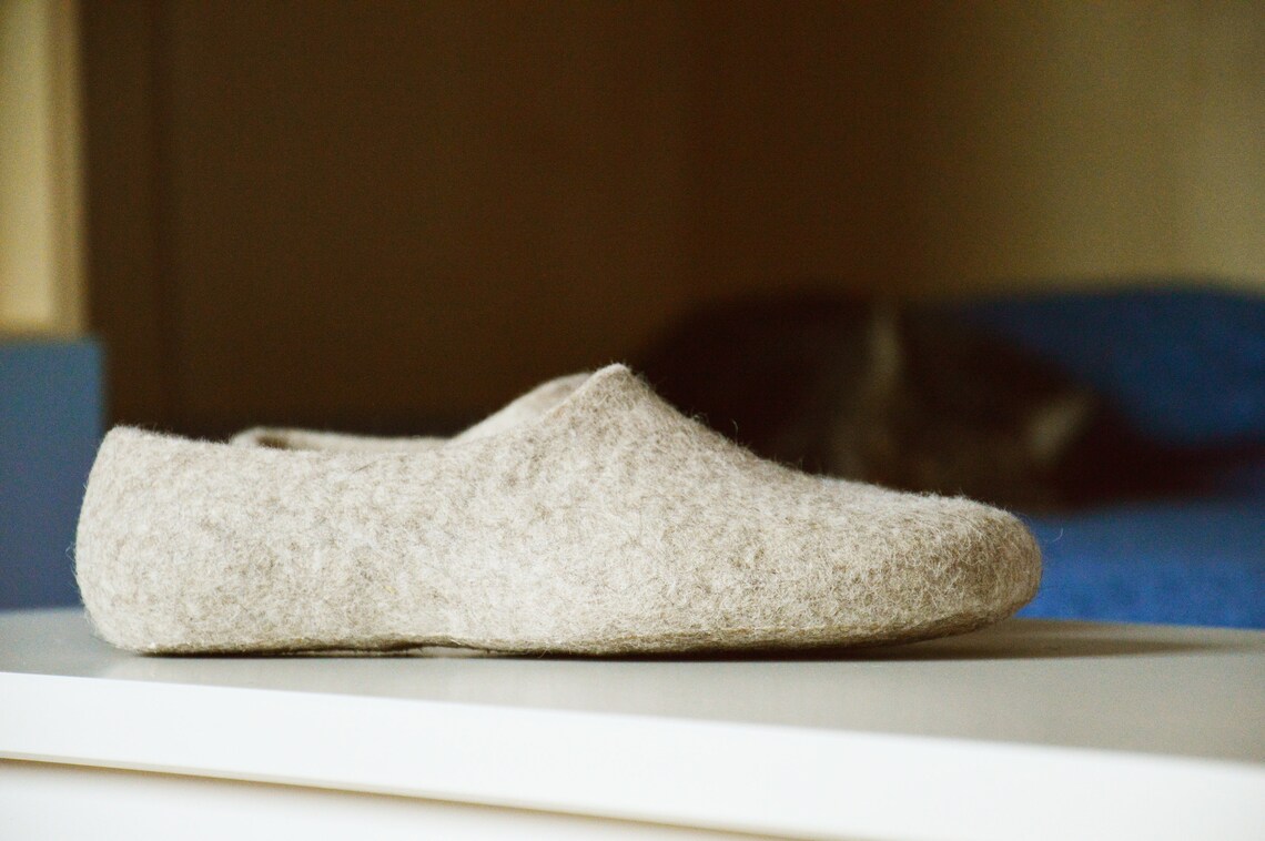 Eco Friendly Handmade Felted Slippers in Natural Light Brown - Etsy