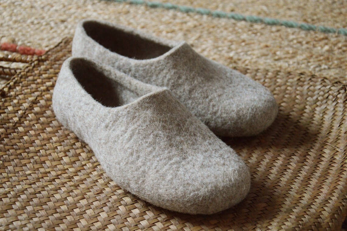 Eco Friendly Handmade Felted Slippers in Natural Light Brown - Etsy